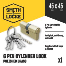 Smith & Locke 6-Pin Cylinder Lock 45-45 (90mm) Brass - Screwfix