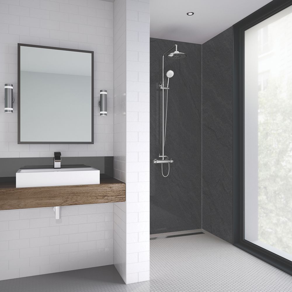 Splashwall Laminate Bathroom Wall Panel Matt Charcoal 2440mm x 600mm x ...