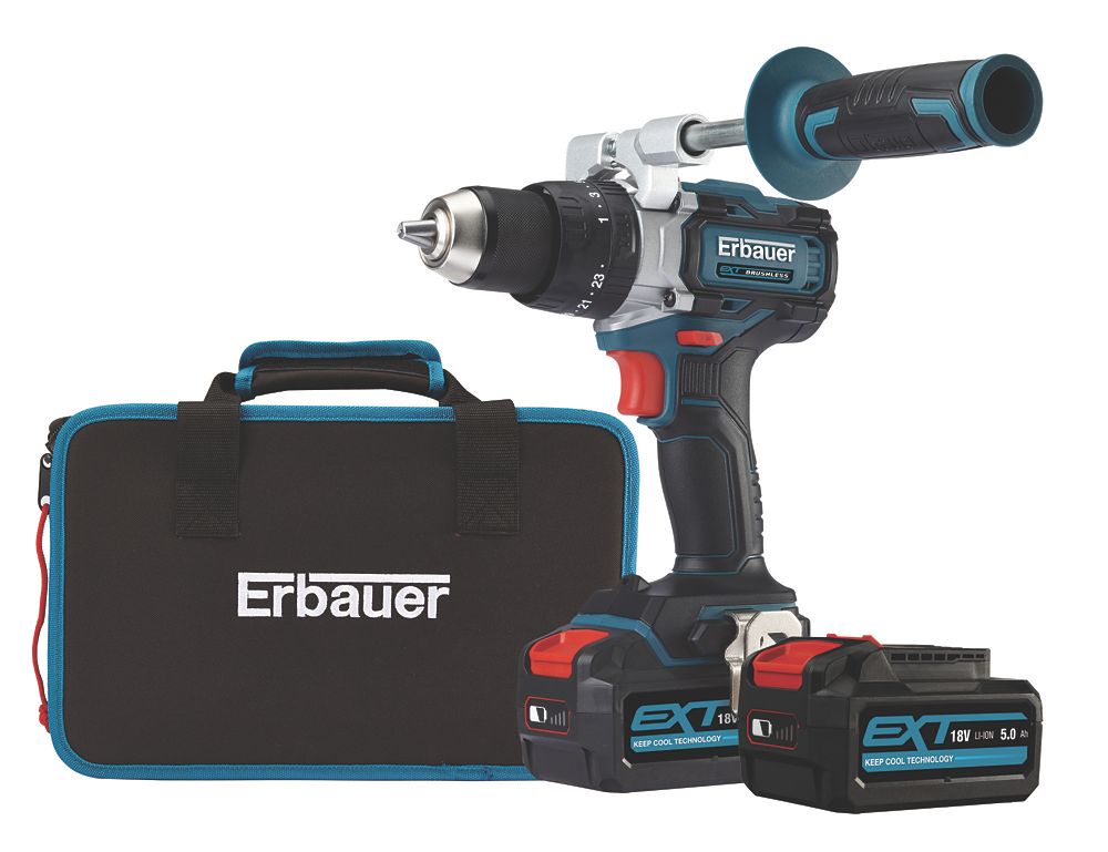 Refurb Erbauer ECDT18-Li-2 18V 2 x 5.0Ah Li-Ion EXT Brushless Cordless ...