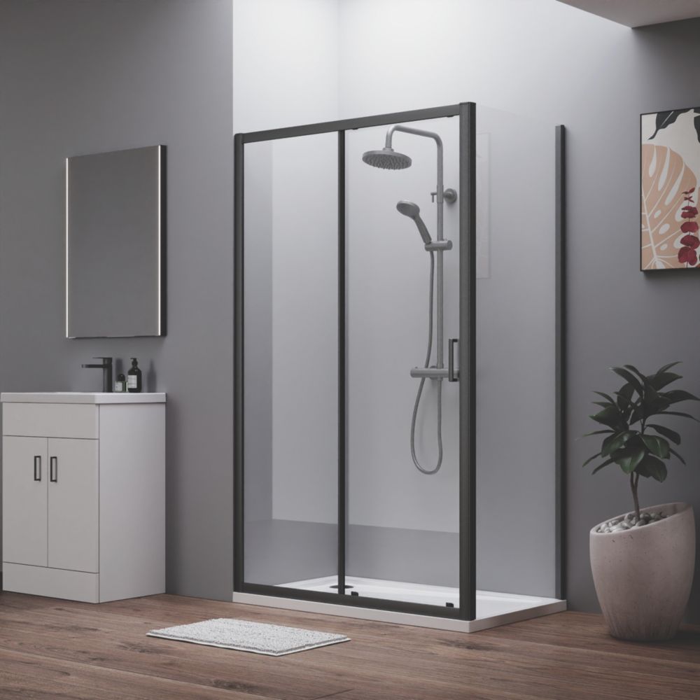 ETAL Framed Rectangular Sliding Door Shower Enclosure & Tray Matt Black ...