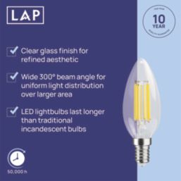 LAP E14 Candle LED Light Bulb Clear 470lm 2.2W 2 Pack - Screwfix
