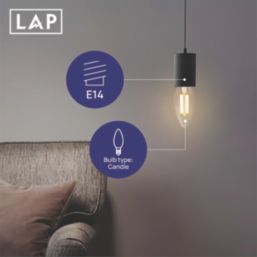 LAP E14 Candle LED Light Bulb Clear 470lm 2.2W 2 Pack - Screwfix