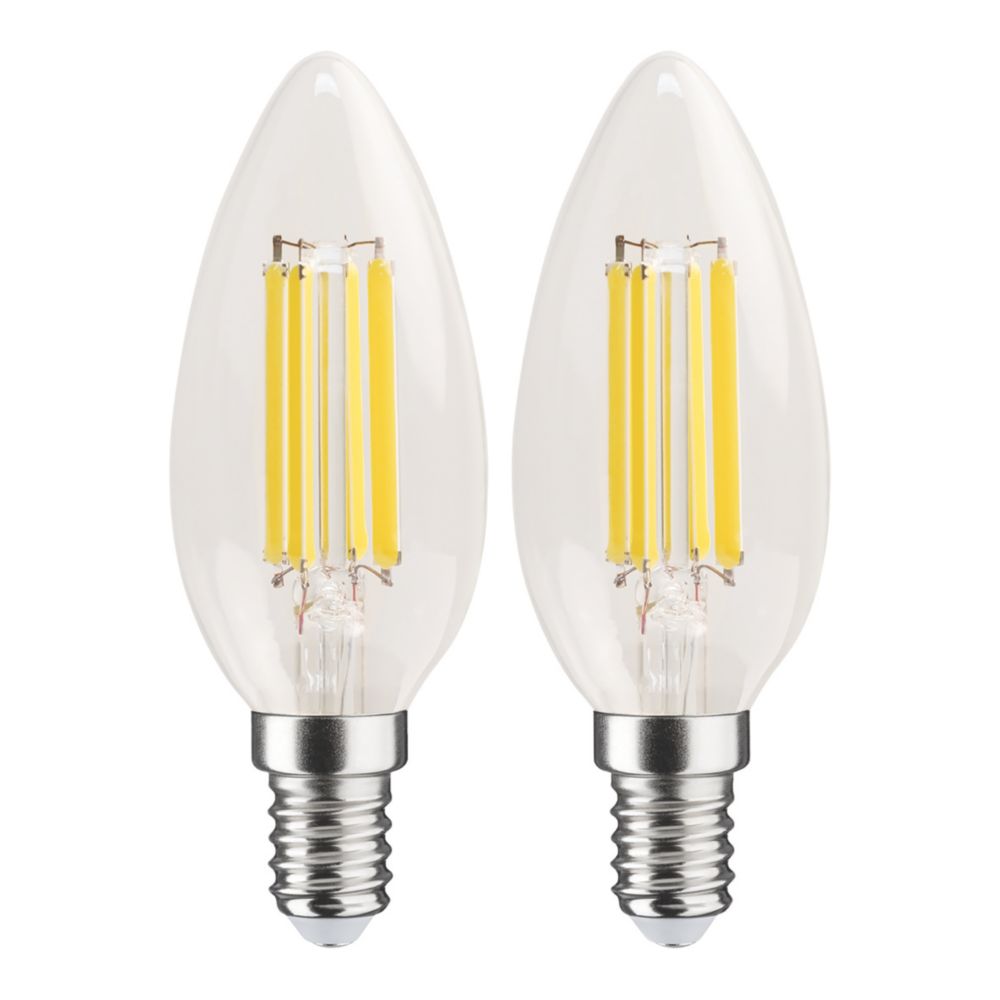 LAP E14 Candle LED Light Bulb Clear 470lm 2.2W 2 Pack - Screwfix