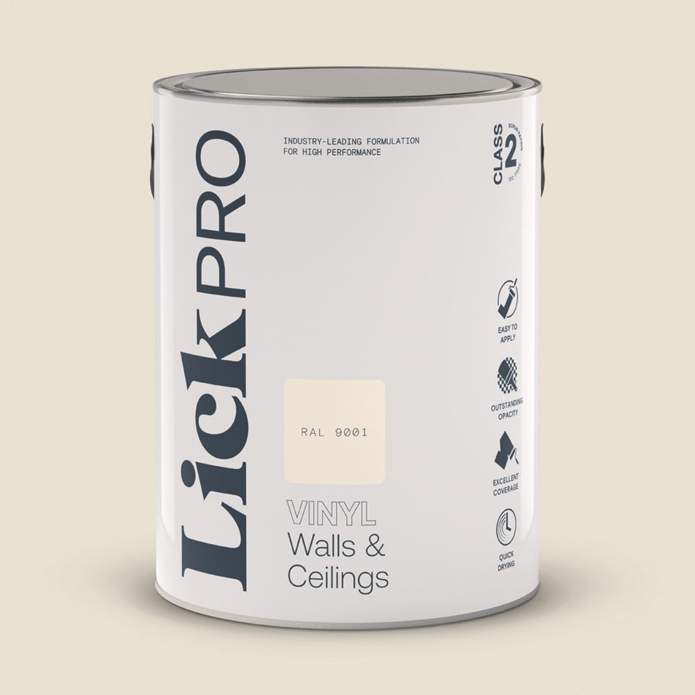 LickPro 5Ltr White RAL 9001 Vinyl Matt Emulsion Paint - Screwfix