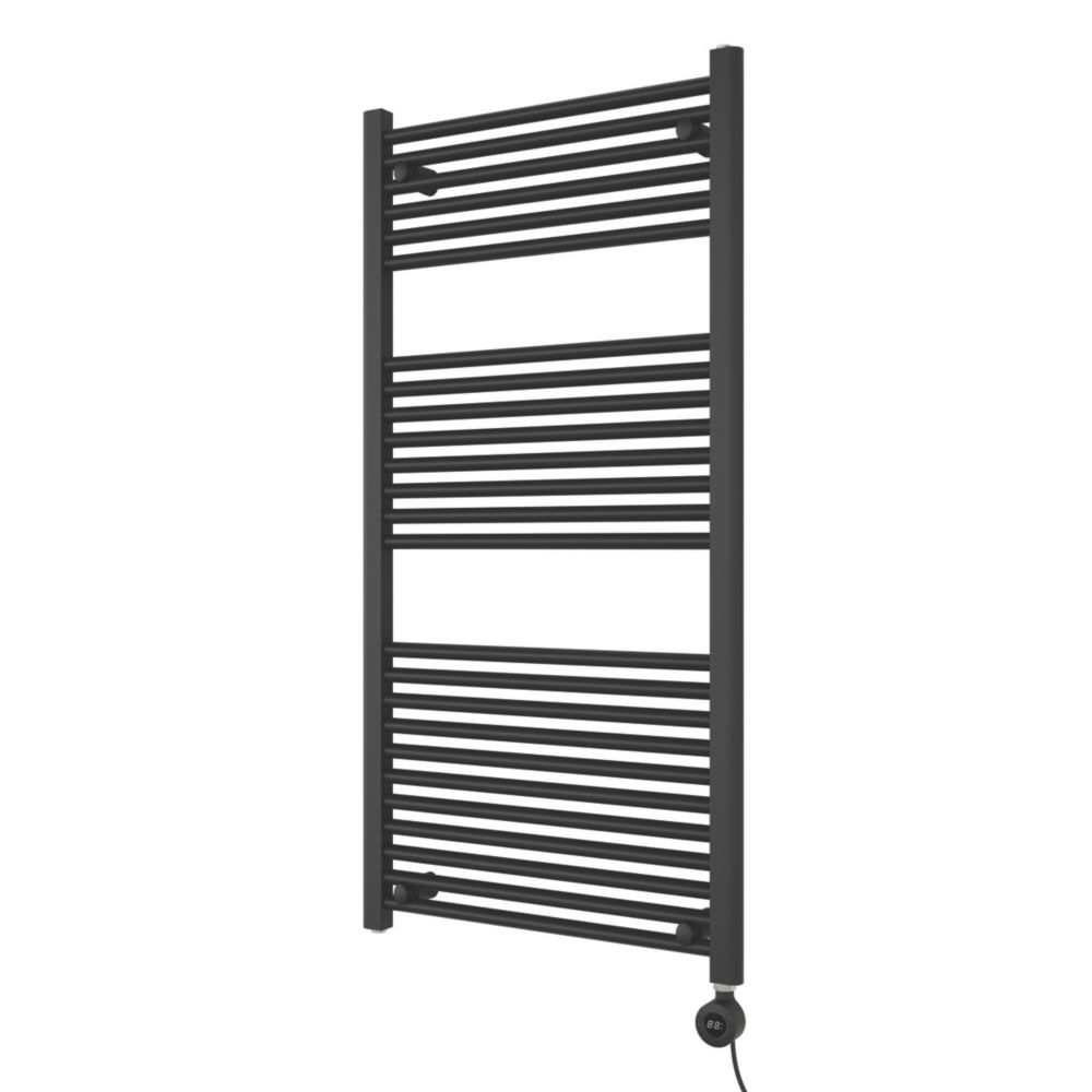 Azur 1200mm x 600mm 2048BTU Black Flat Electric Towel Radiator - Screwfix