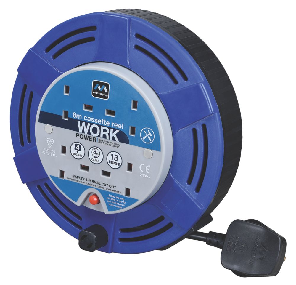 Masterplug Work Power 13A 4-Gang 8m Medium Cassette Cable Reel 240V ...