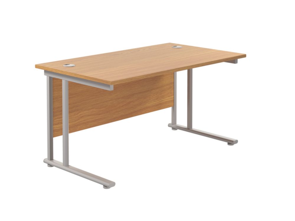 TC Group Aztec Twin Upright Rectangular Office Desk Nova Oak/Silver ...