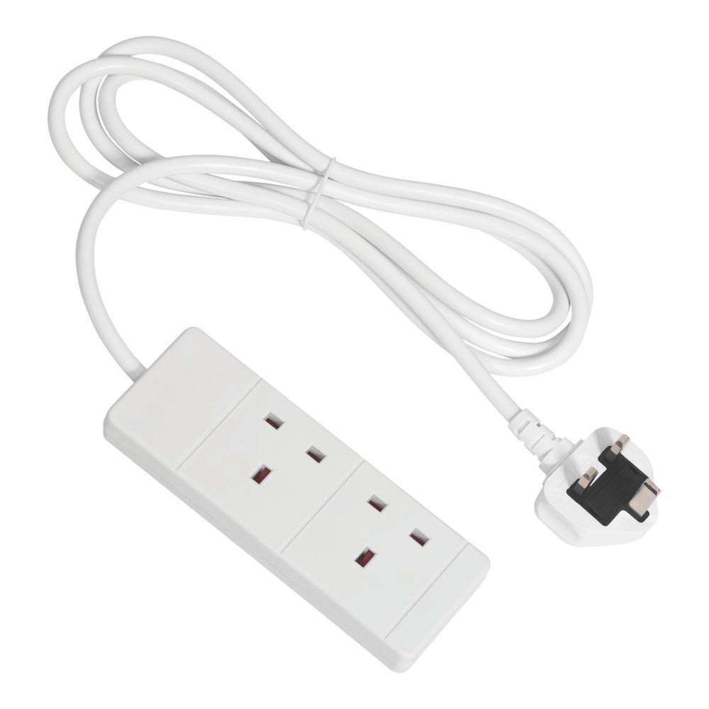 Essentials 13A 2-Gang Unswitched Extension Lead White 2m - Screwfix
