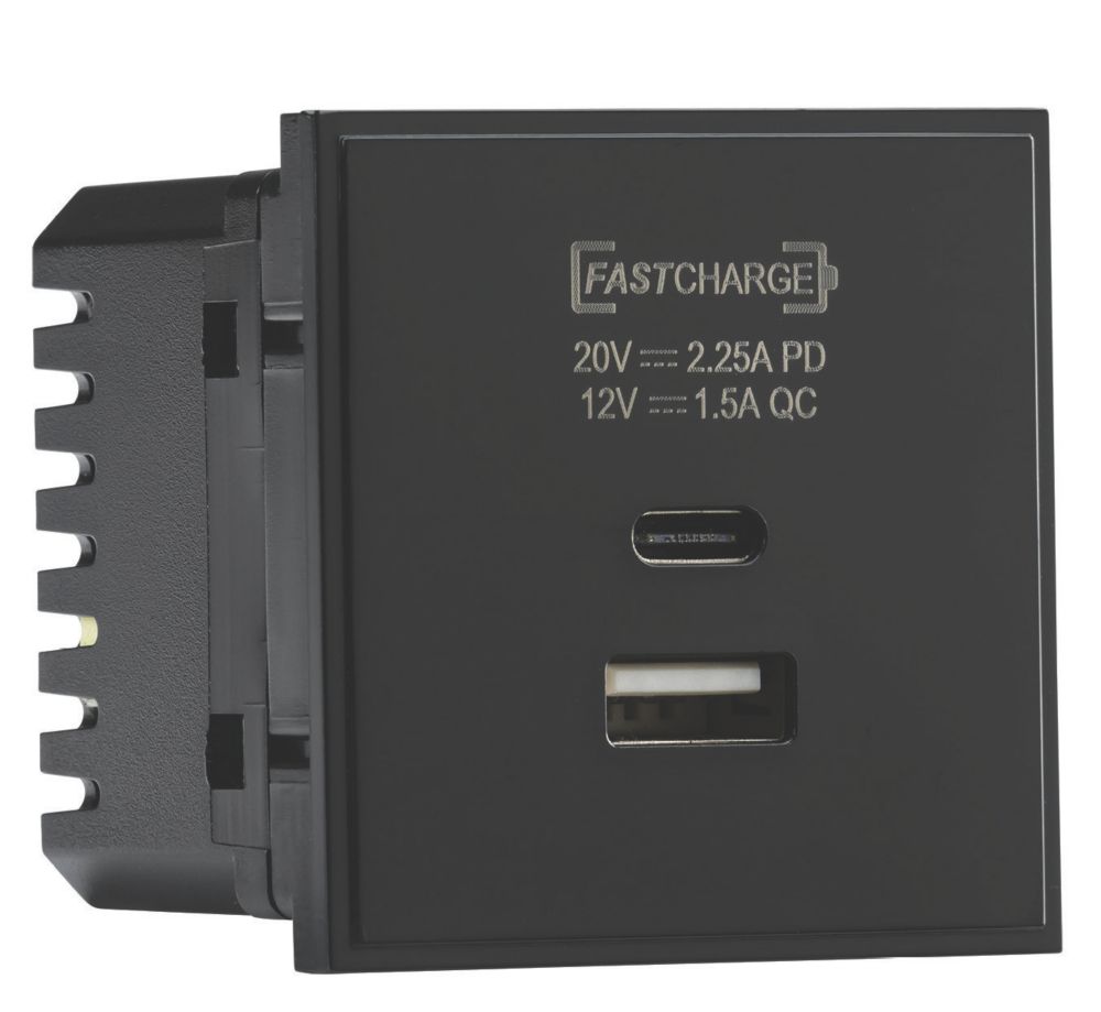 Knightsbridge Modular 2.25A 45W 2-Outlet Type A & C USB Socket Black ...