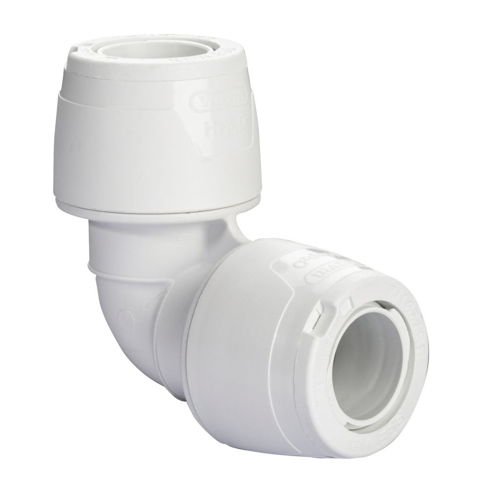Hep2O Plastic Push-Fit Equal 90° Keyless Elbow 15mm 10 Pack - Screwfix