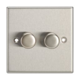 Contactum iConic 2-Gang 2-Way Dimmer Switch Brushed Steel - Screwfix