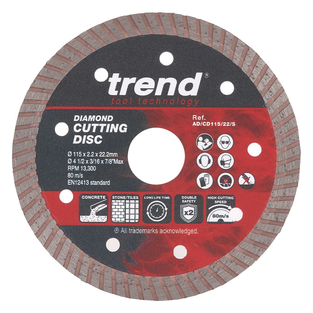 Trend AD/CD115/22/S Concrete/Stone Cutting Disc 4 1/2" (115mm) x 2.2mm ...