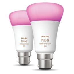Philips Hue B22 A60 RGB & White LED Smart Light Bulb 6.5W 800lm 2 Pack ...