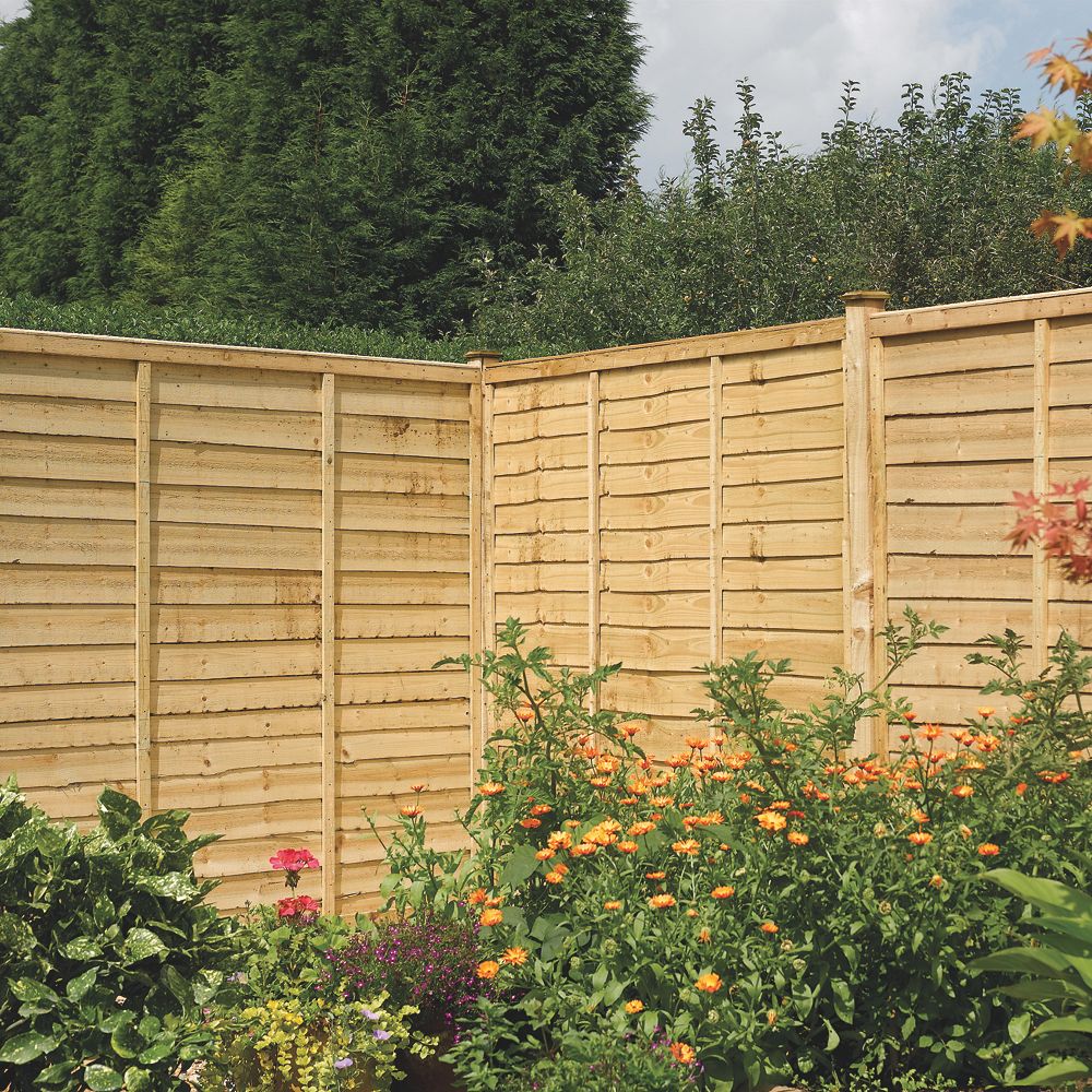 Rowlinson Traditional Lap Fence Panels Natural Timber 6' x 6' Pack of 3 ...