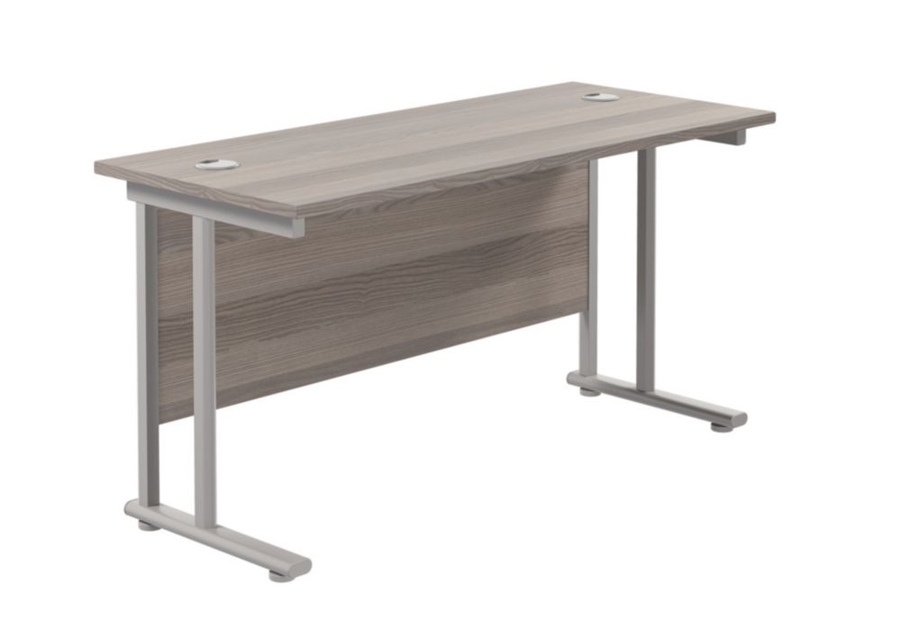 TC Group Aztec Twin Upright Rectangular Office Desk Grey Oak/Silver ...