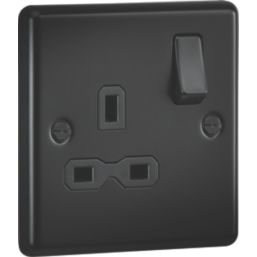 Knightsbridge 13A 1-Gang DP Switched Socket Matt Black with Black ...
