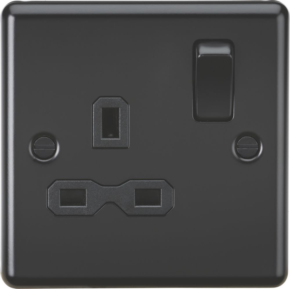 Knightsbridge 13A 1-Gang DP Switched Socket Matt Black with Black ...