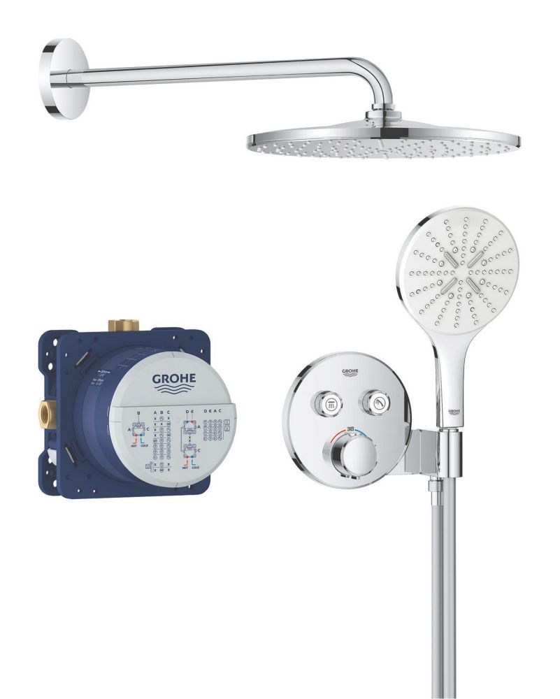 Grohe Precision SmartControl HP Rear-Fed Concealed Chrome Thermostatic Round Head Shower System ...