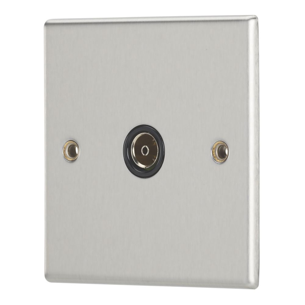 Contactum iConic 1-Gang Isolated Female Coaxial TV Socket Brushed Steel ...
