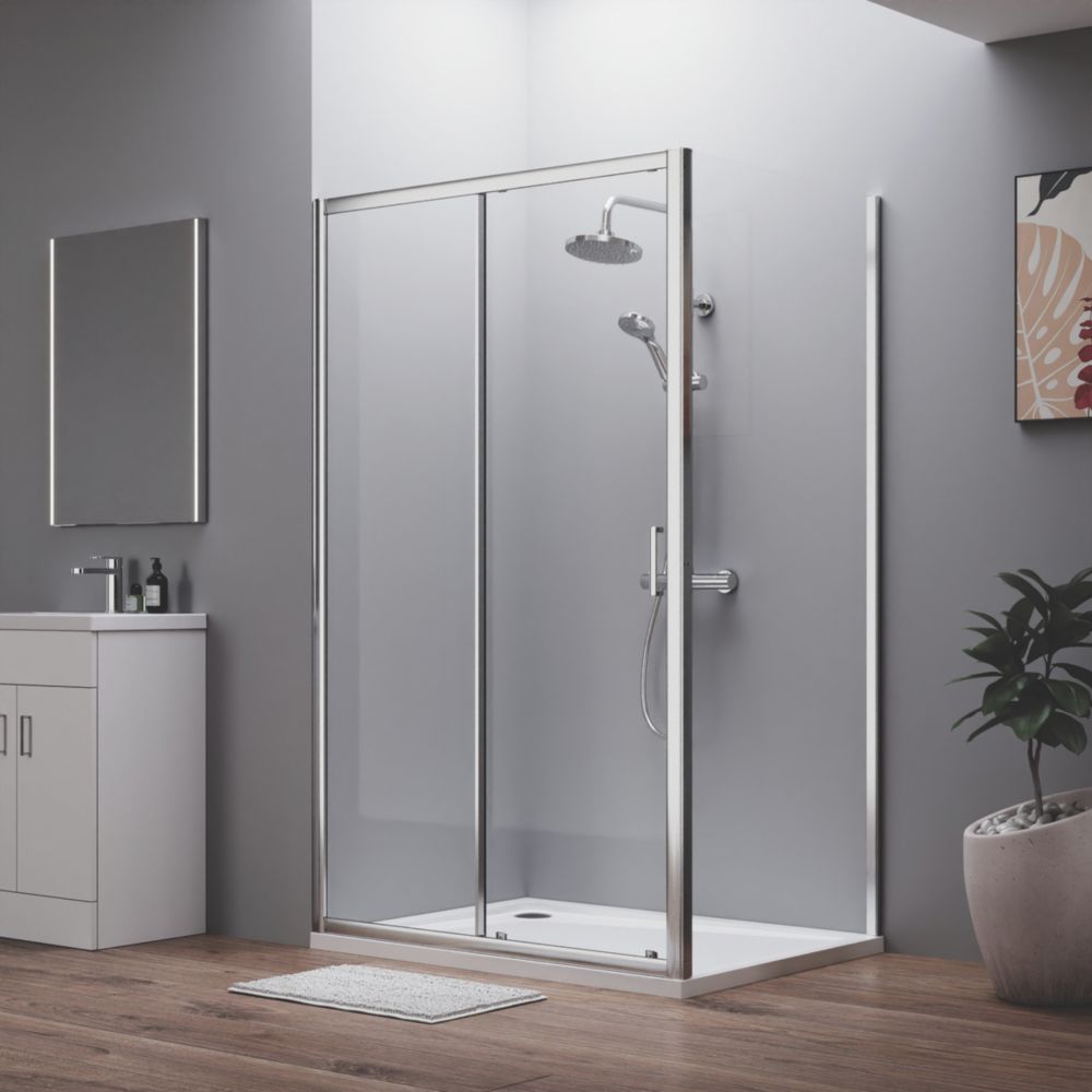 ETAL Framed Rectangular Sliding Door Shower Enclosure & Tray Chrome ...