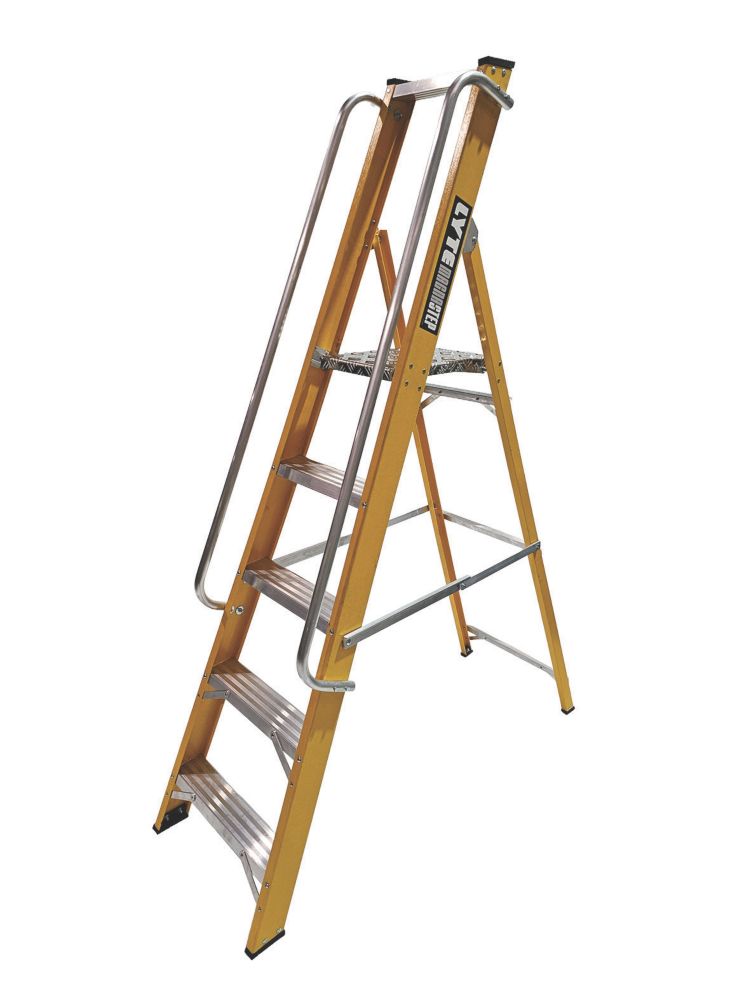 Lyte Fibreglass 1.89m 5 Step Platform Step Ladder With Handrail - Screwfix