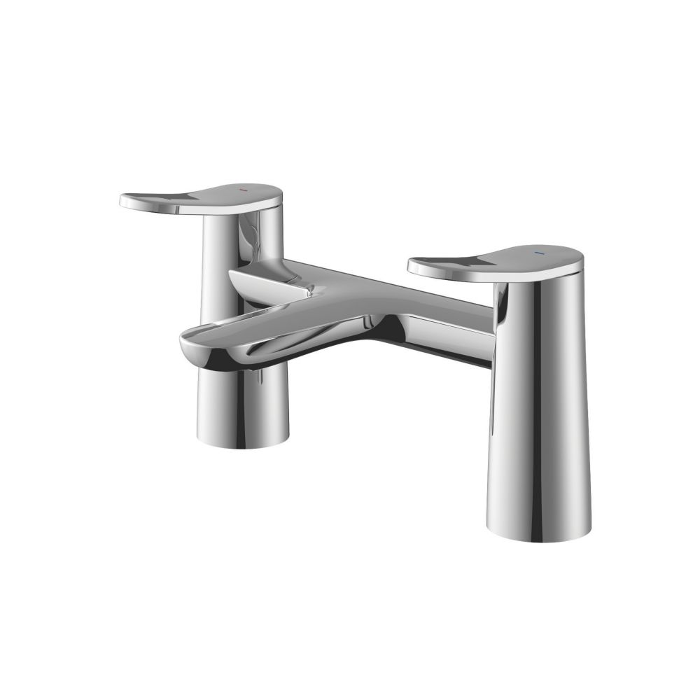 Swirl Kuhli Chrome 124mm Deck Mounted Lever 2 Tap Holes Bath Mixer Tap ...