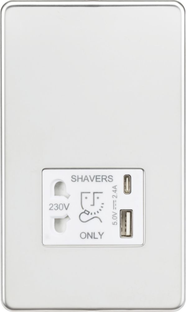Knightsbridge 2-Gang Single Voltage Shaver Socket+ 2.4A 12W 2-Outlet ... Knightsbridge 2-Gang Single Voltage Shaver Socket+ 2.4A 12W 2-Outlet ...