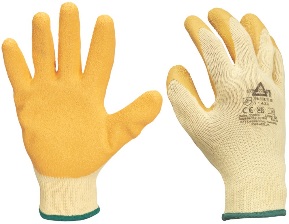 Keep Safe Latex Builder Gloves Orange / Yellow Large - Screwfix