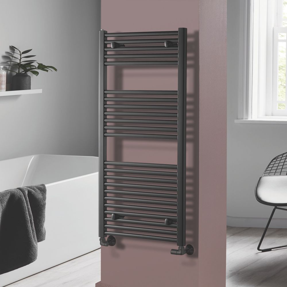Towelrads 1200mm x 600mm 2296BTU Black Flat Towel Radiator - Screwfix