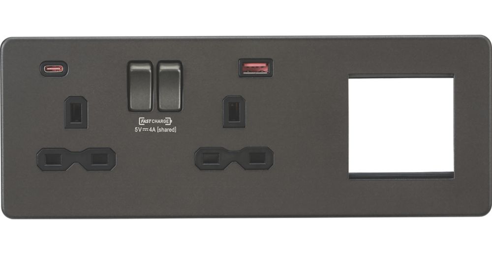 Knightsbridge SFR992LSB 13A 2-Gang DP Combination Plate + 4.0A 18W 2 ...