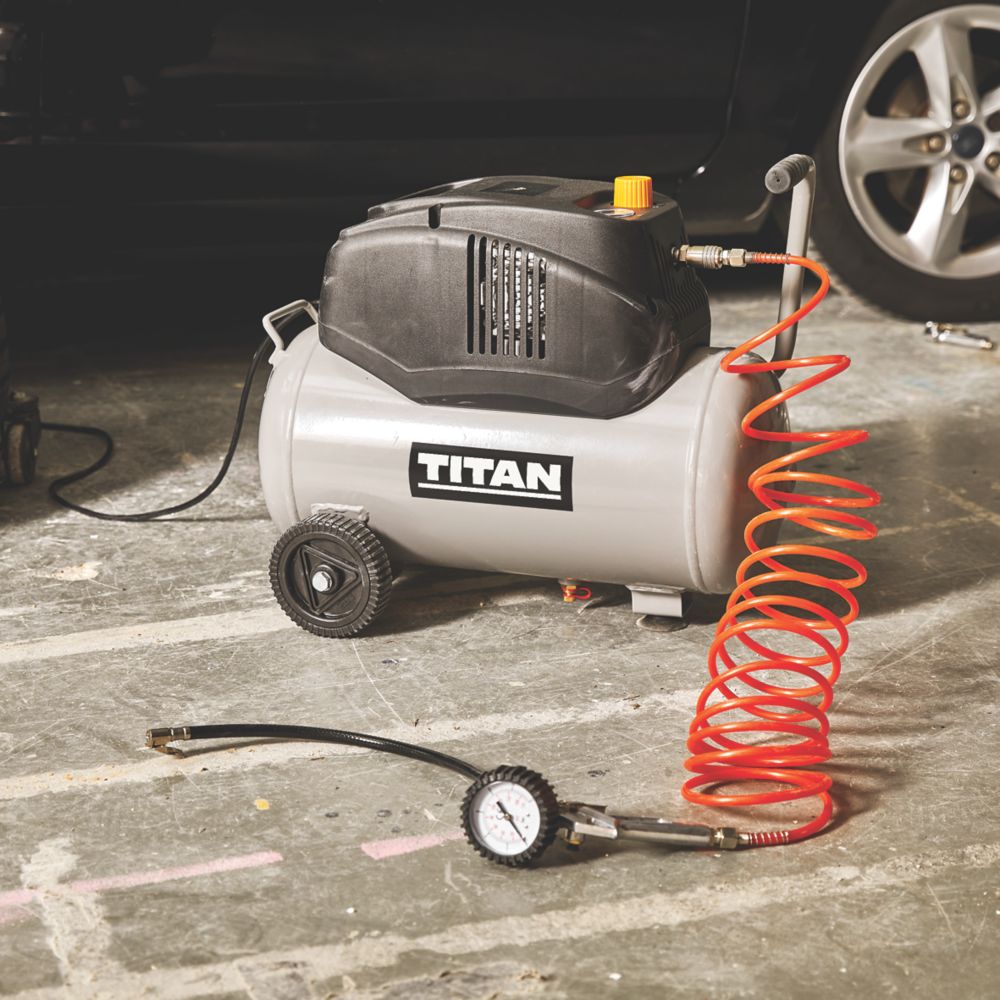 Titan TTB797CPR 24Ltr Electric Oil Free Air Compressor with 5 Piece Accessory Kit 220 240V Screwfix