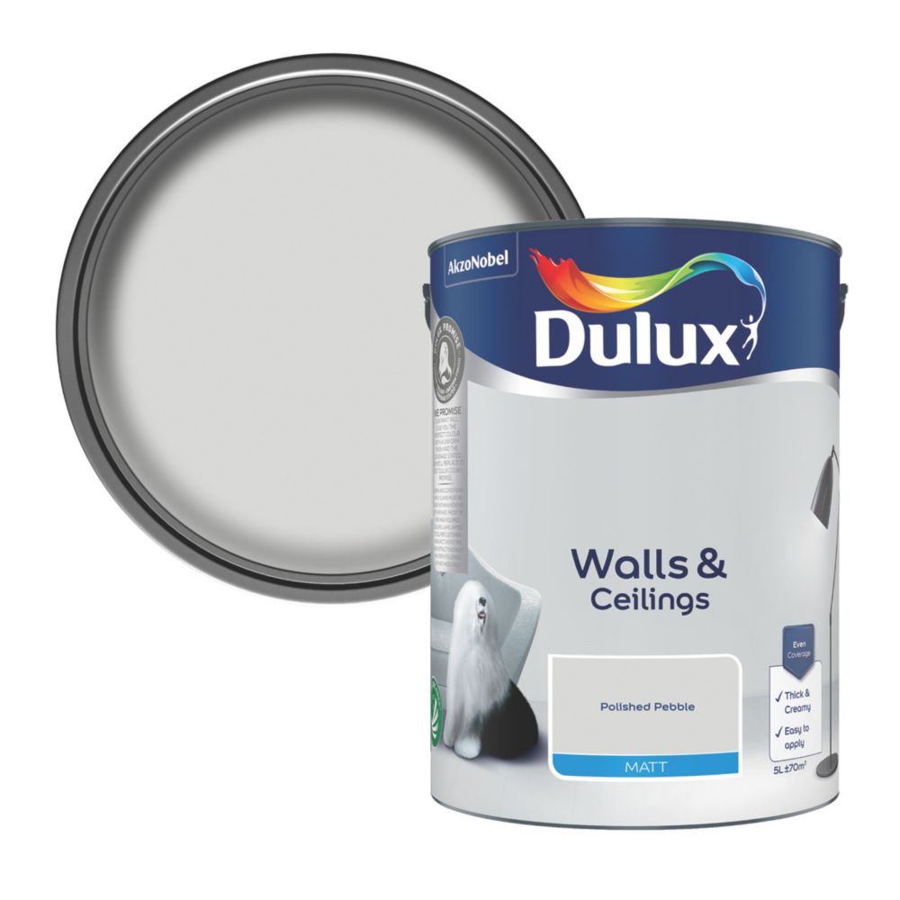 Dulux Walls & Ceilings 5Ltr Polished Pebble Matt Emulsion Paint - Screwfix