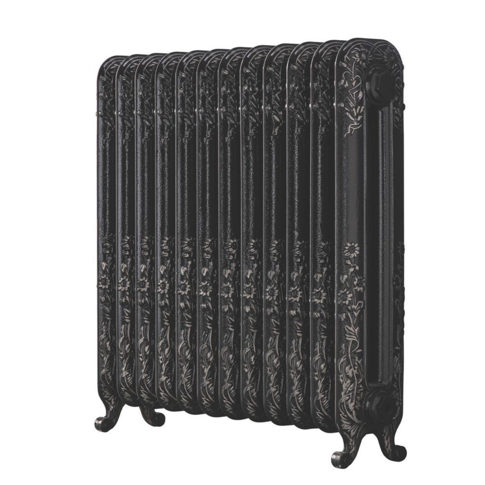 Arroll 794mm x 814mm 4260BTU Black / Silver Cast Iron 2 Column Radiator ...
