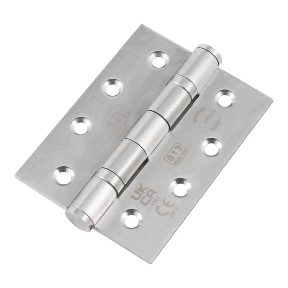Smith & Locke Satin Stainless Steel Grade 13 Fire Rated Door Hinges 102mm x 76mm 15 Pack - Screwfix