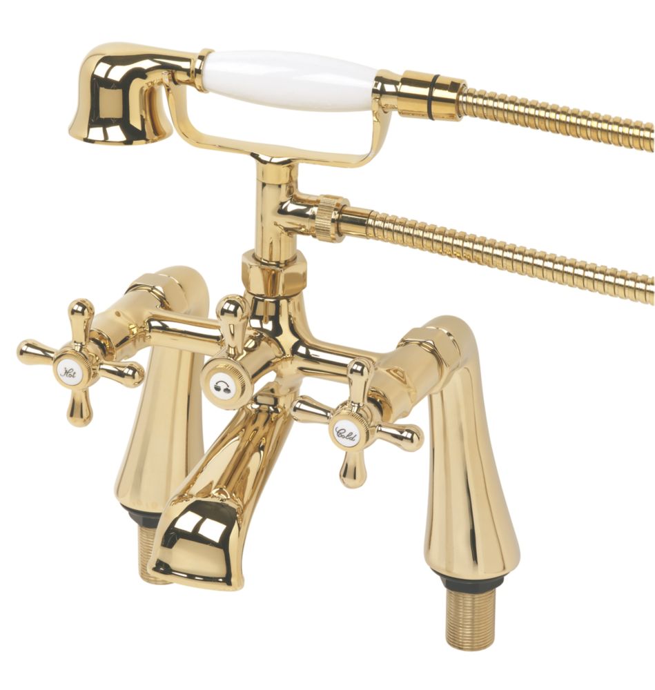 Refurb Swirl Traditional Gold 286.5mm Deck Mounted Manual Mixer Tap ...