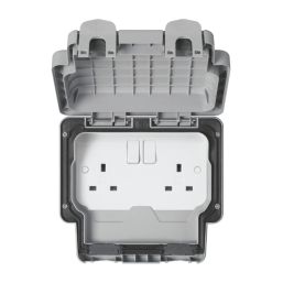 MK IP66 13A 2-Gang DP Weatherproof Outdoor Switched Socket - Screwfix