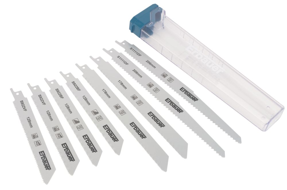 Erbauer Multi-Material Reciprocating Saw Blades 8 Piece Set - Screwfix