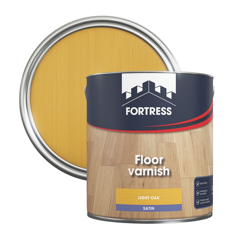 Fortress 2.5Ltr Light Oak Satin Water-Based Floor Varnish - Screwfix