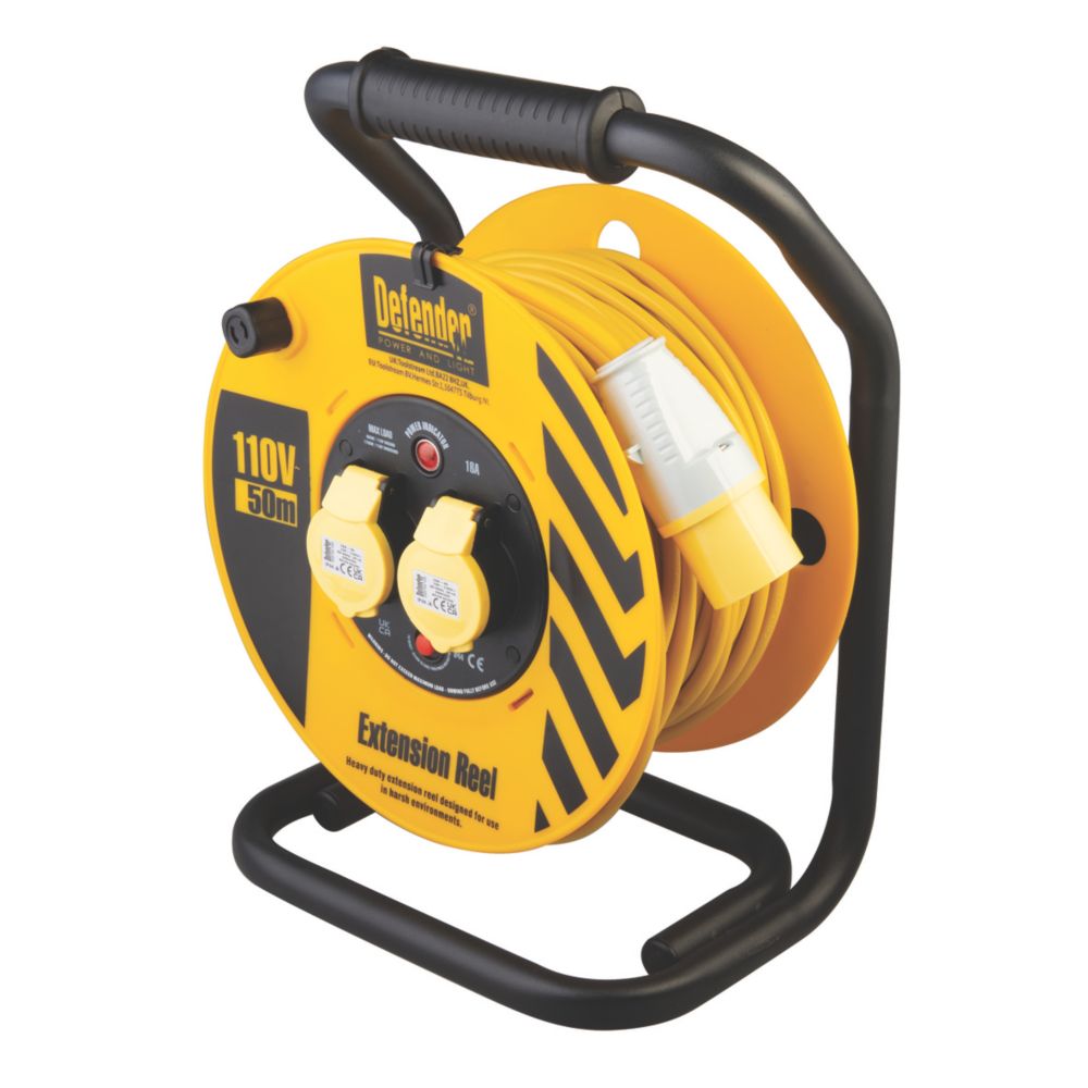 Defender E6500 16A 2-Gang 50m Cable Reel 110V - Screwfix