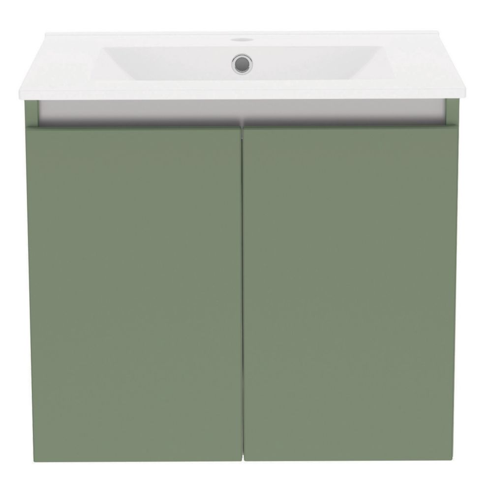 Newland Double Door Wall-Mounted Vanity Unit with Basin Matt Sage Green ...