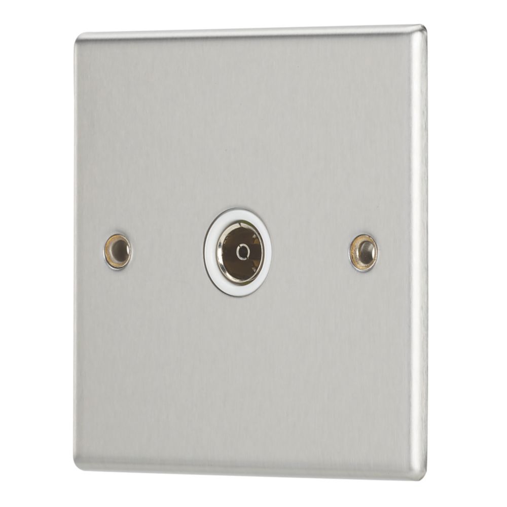 Contactum iConic 1-Gang Isolated Female Coaxial TV Socket Brushed Steel ...