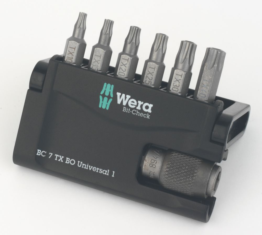 Wera Bit-Check 7 TX BO Universal 1 1/4" Hex Shank Security TX Bit Set 7 ...