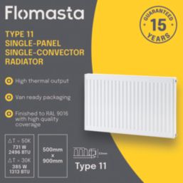 Flomasta Type 11 Single-Panel Single Convector Radiator 500mm x 900mm ...