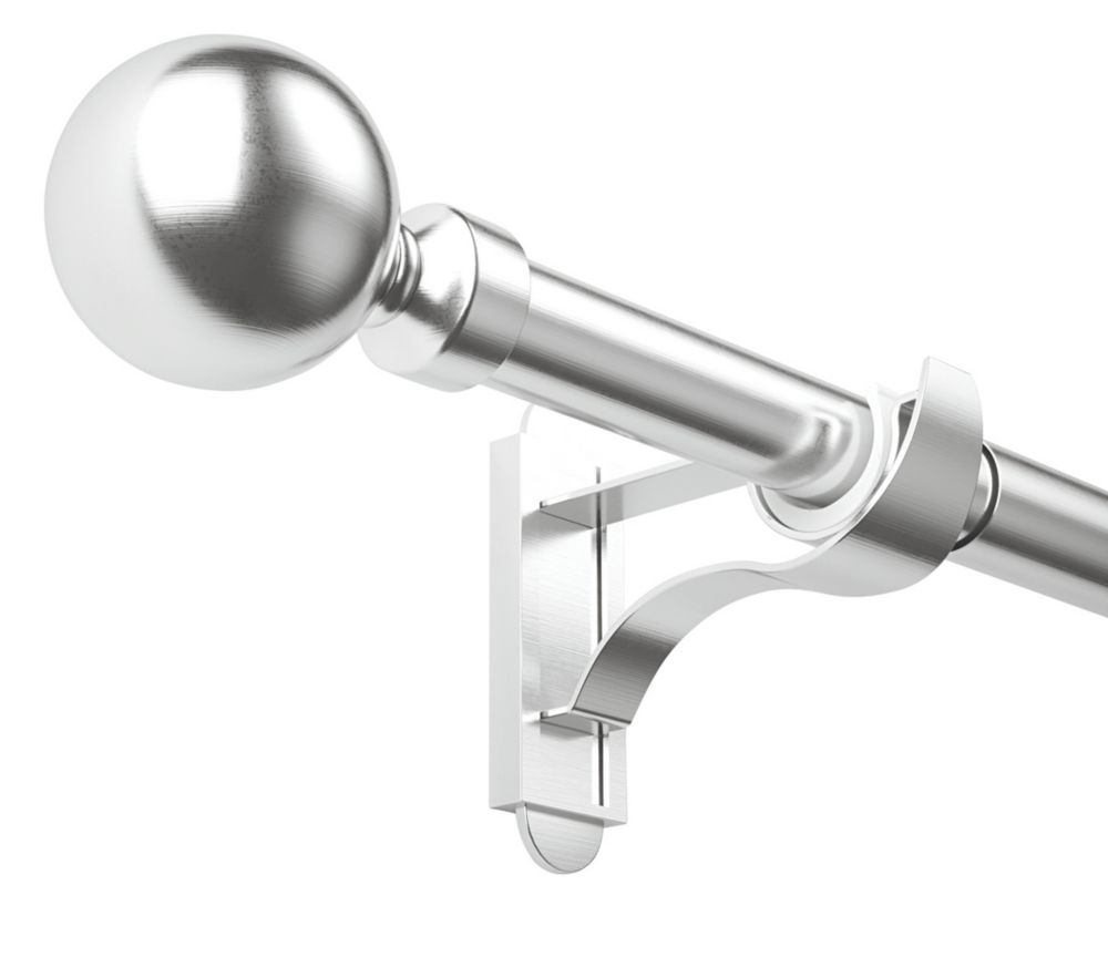 Rothley Brushed Stainless Steel Extendable Curtain Pole w/ Orb Finials ...