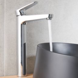 Swirl Caldew Silver 301mm Tall Round Head Mono Basin Mixer Tap With ...