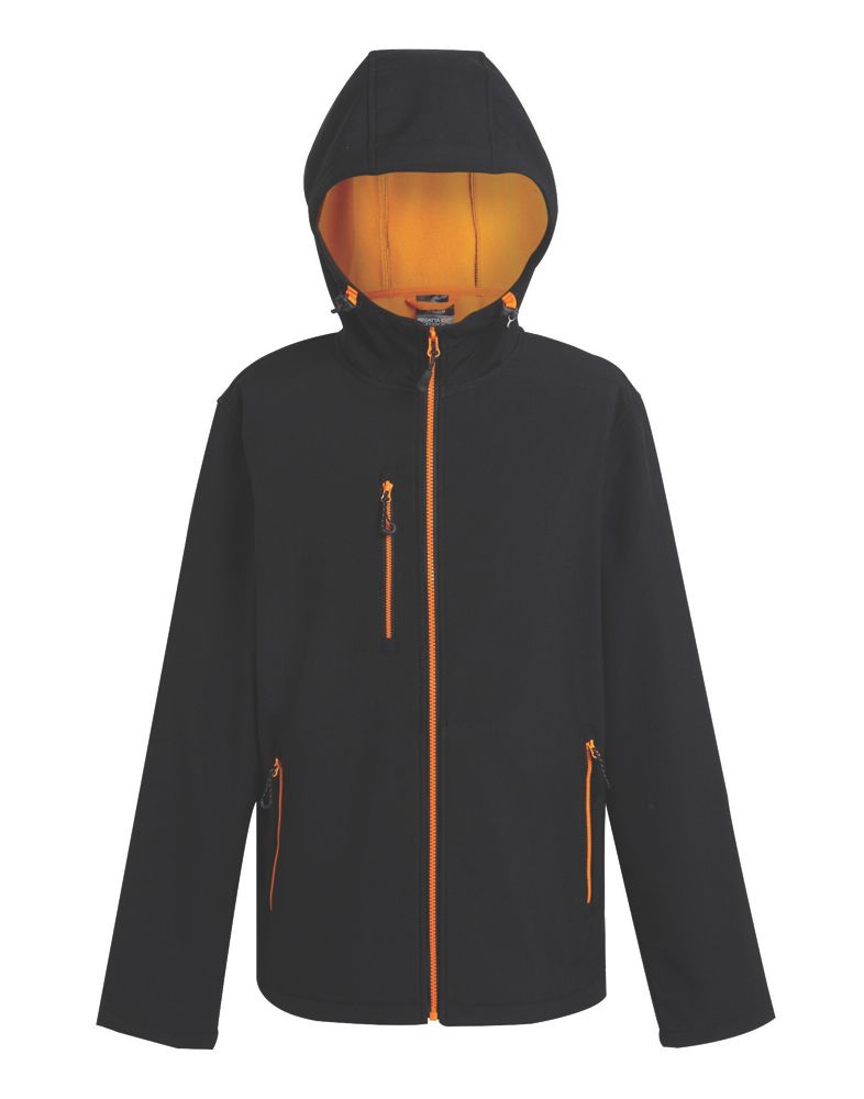 Regatta Navigate 2-Layer Hooded Jacket Black/Orange Pop Small 37.5 ...