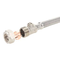 Essentials Flexible Tap Connector with Isolating Valve 15mm x 3/4 x ...