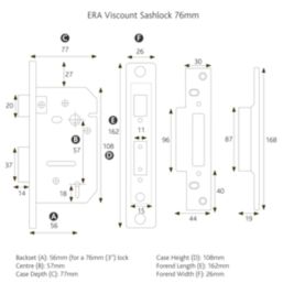 ERA 5 Lever Satin Nickel Mortice Sashlock 76mm Case - 56mm Backset ...