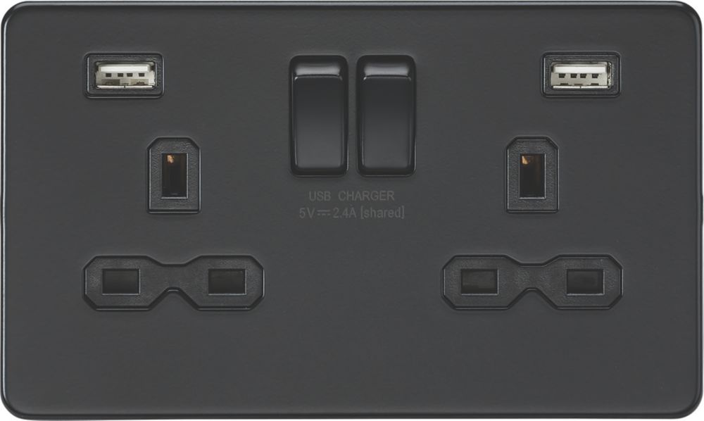 Knightsbridge 13A 2-Gang SP Switched Socket + 2.4A 12W 2-Outlet Type A ...