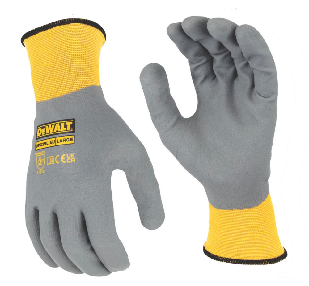 DEWALT Water-Resistant Grip Gloves Grey / Yellow Large - Screwfix
